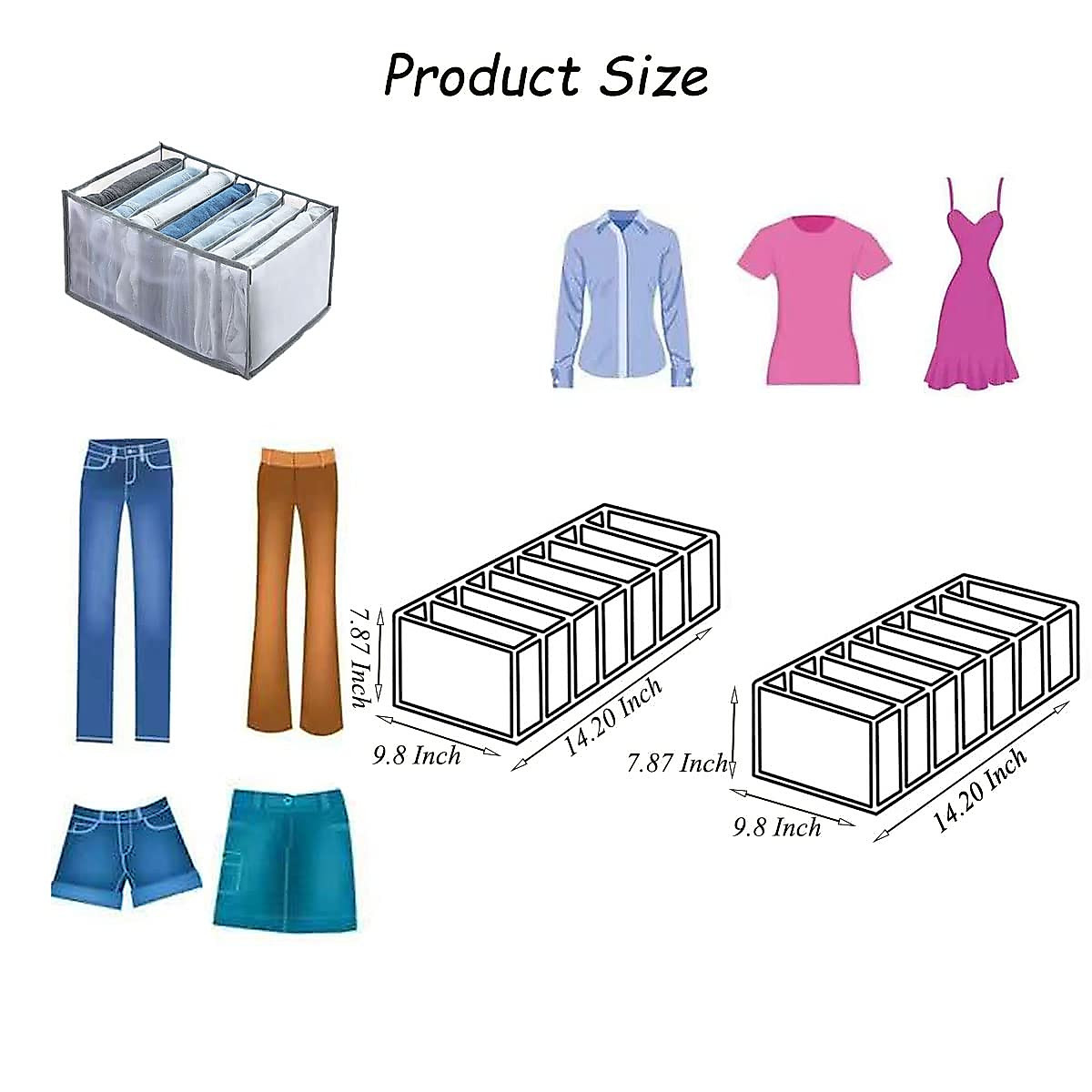 Washable Wardrobe Clothes Organizer Foldable Closet Organizer Portable Storage Baskets (2PCS Grey)