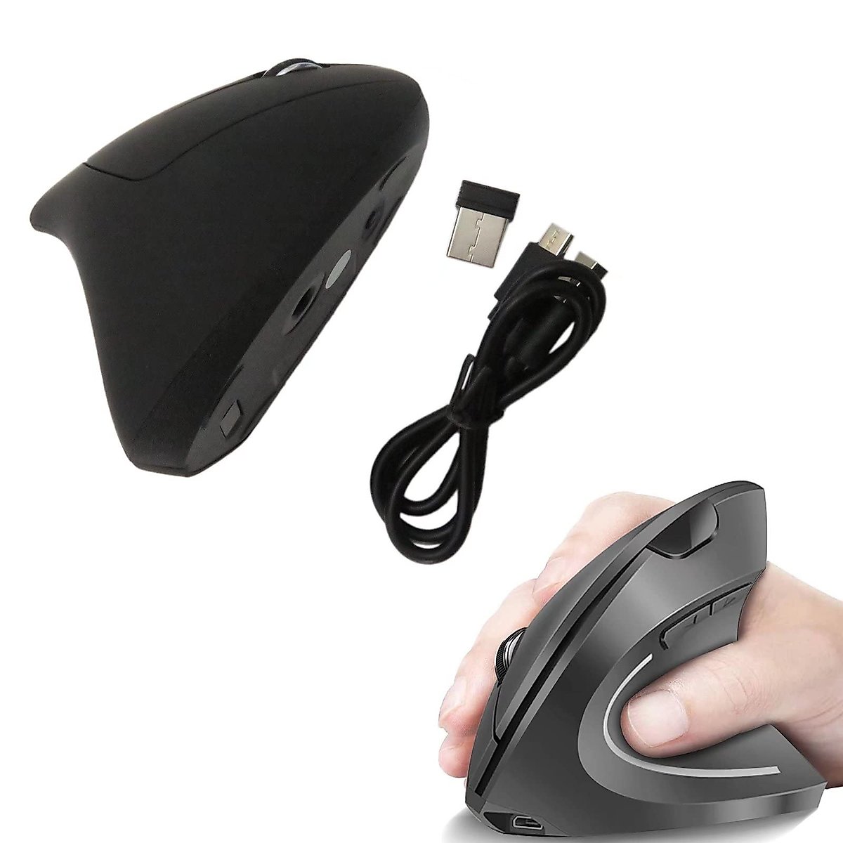 Wireless Ergonomic Mouse, for Jelly Comb, Rechargeable 2.4G Vertical Mouse Switch to 3 Devices Optical Mice with 6 Buttons 3 Adjustable 800/1200/1600 DPI Levels for Laptop, PC, MacBook, Notebook