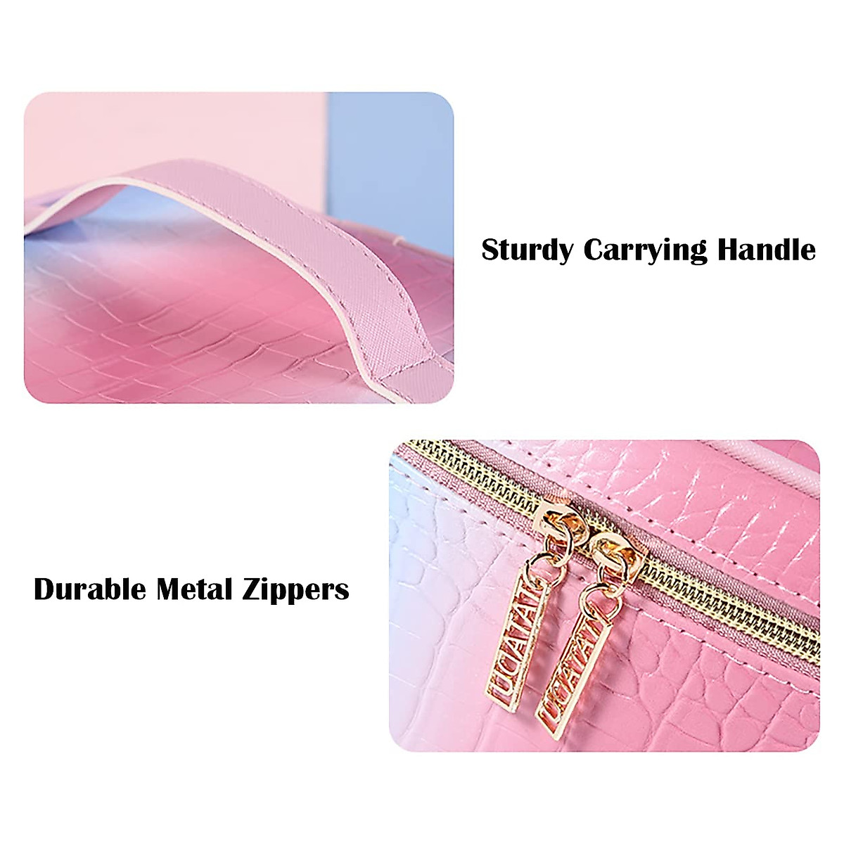 IMCUZUR Makeup Bag Organizer Travel Toiletry Bag for Women, Water-resistant Cosmetic Bag for Girls, Travel Make Up Bag for Accessories Cosmetics Toiletries (Blue-Pink Gradient)