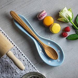 Handmade Light Sky Blue and White Polka Dot Ceramic Kitchen Cooking Spoon Rest | Pottery Utensil Holder | Housewarming Gift by City to Cottage®