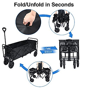 YSSOA Heavy Duty Folding Portable Hand Cart with Removable Canopy, 8'' Wheels, Adjustable Handles and Double Fabric for Shopping, Picnic, Beach, Camping