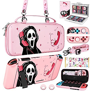 Xinocy for Nintendo Switch 9 in 1 Storage Accessories Kit with Travel Carrying Case+Switch Protective Cover+Game Case Holder+Strap+Sticker+2 Joycon Shells+2 Thumb Caps Cute Funny for Girls Kids p