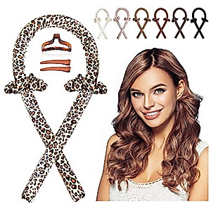 cobinaan Women Heatless Curlers For Long Hair, Headband Sleeping Soft Rubber Rollers, Curling Ribbon and Rods for Natural Hair (Leopard)