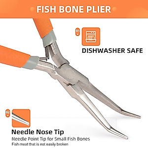 SIDAZON Fish Bone Pliers/Tweezers 6 Inches Bent nose pliers Curved Stainless Steel With Non-Slip Grip