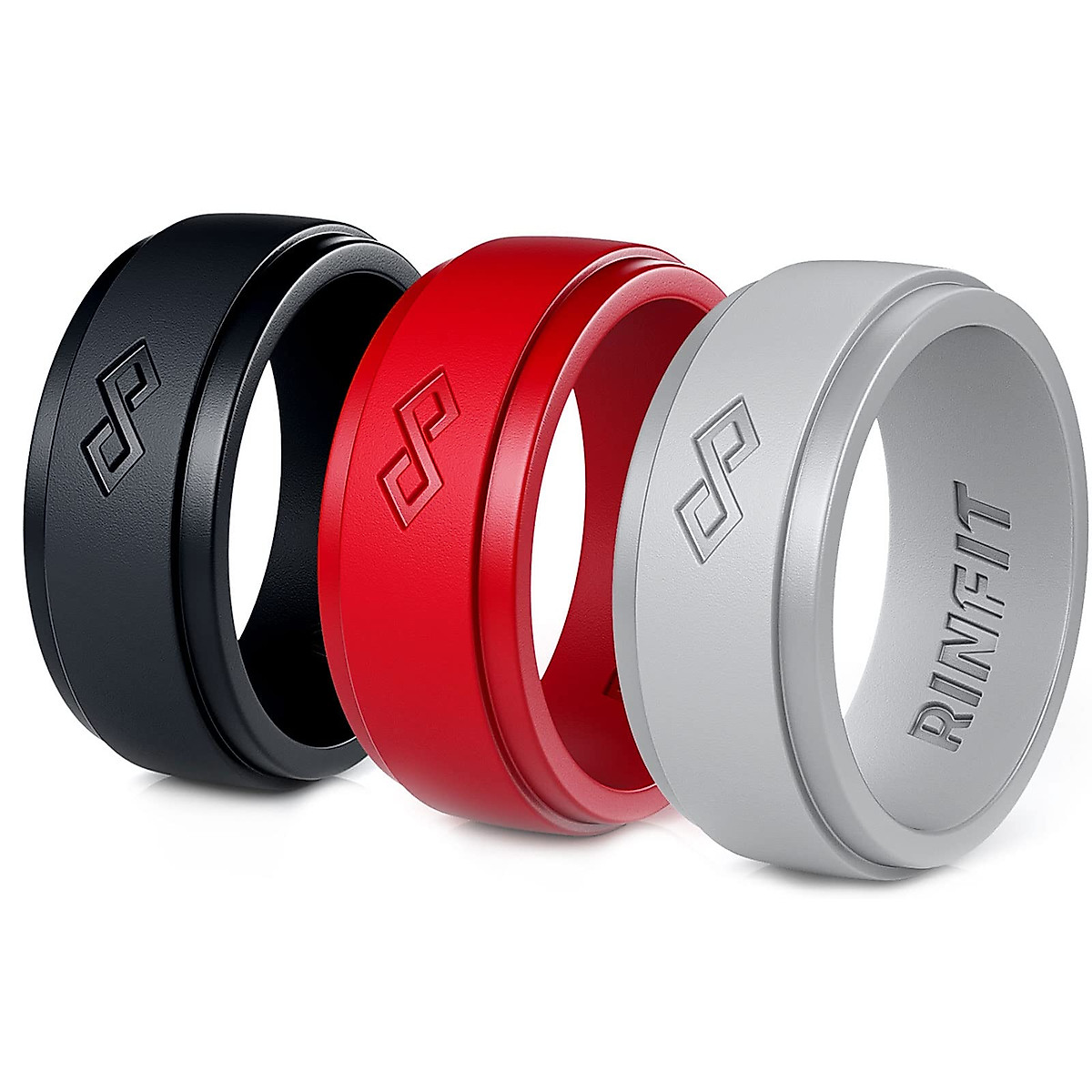 Rinfit Silicone Rings for Men - Mens Silicone Wedding Band - Infinity Silicone Ring Men - Rubber Wedding Rings - Patented Design - SetC, Size 12