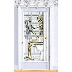 Beistle Skeleton Restroom Door Covers, 5’ x 30”, 2 Pieces – Spooky Halloween Party Decor - Bone Chilling Design – Easily Display – Plastic for Indoor & Outdoor Use - Bathroom Accessories