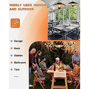 PIAOMTIEE Electric Patio Heater, Waterproof Hanging Patio Heater, Infrared Porch Heater Ceiling Hanging Heaters for Indoor Outdoor Use, Black Balcony Heater with 2 Adjustable Modes 600W/1500W