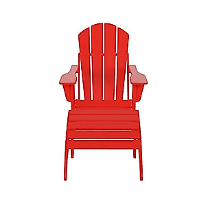 WO Home Furniture Adirondack Chair Outdoor Ottoman Set of 2 PCS Classic Patio Furniture (Red)