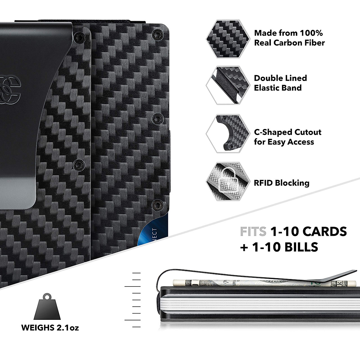 Suavell Slim Metal Wallet for Men - Minimalist Tactical Wallet - RFID Blocking Card Holder w Money Clip - Thin, Smart Wallet - Front Pocket Wallet - Aluminum Credit Card Holder (Black Element 2.0)