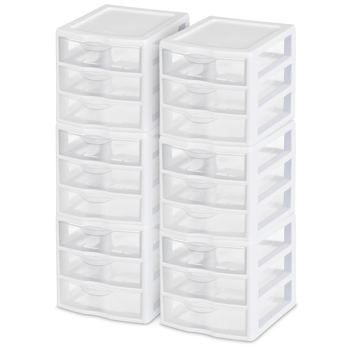 Sterilite 20738006 Small 3 Drawer Unit, White Frame with Clear Drawers, 6-Pack