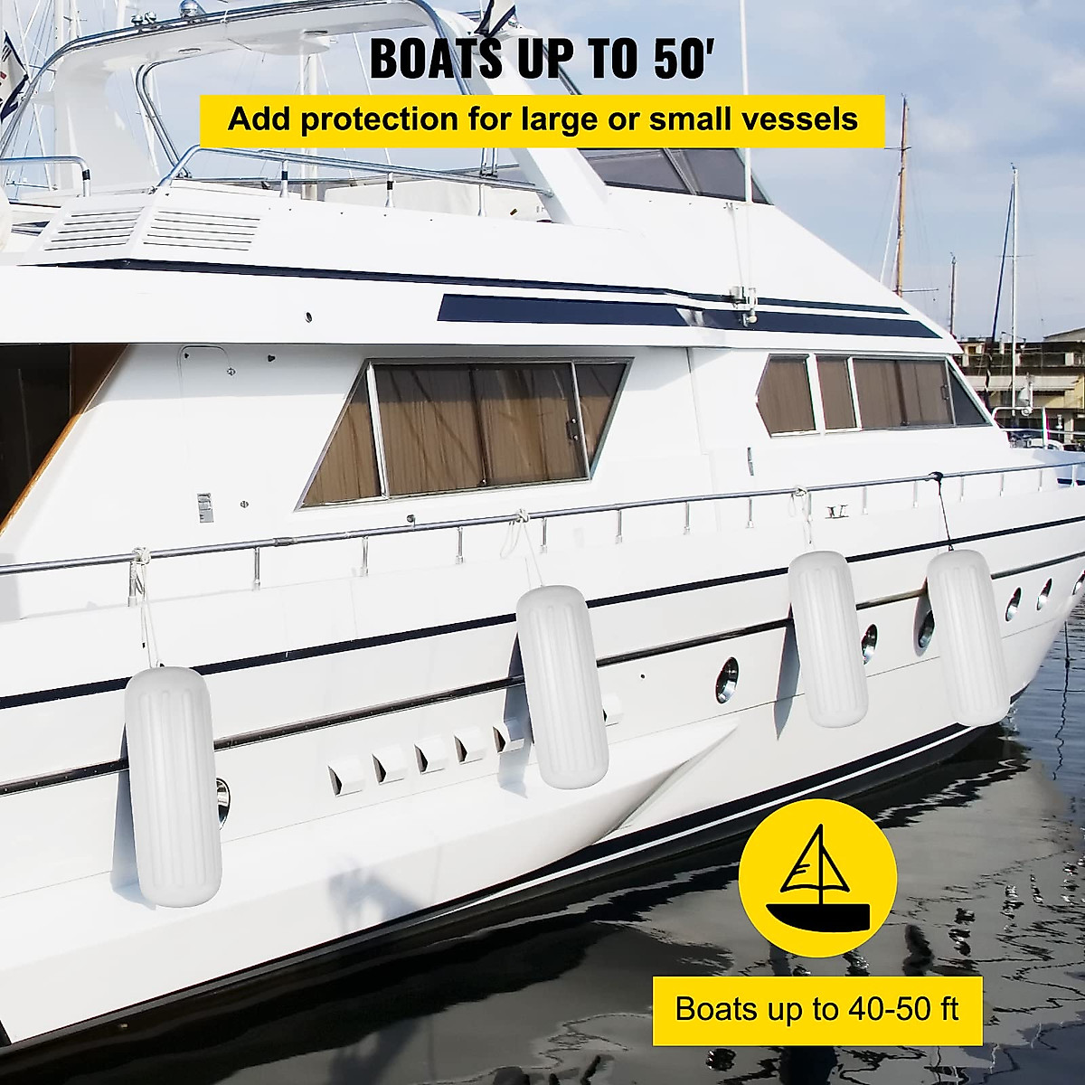 Vevor Mophorn 4 Ribbed Boat Fenders 10 x 28 Inch Boat Fenders Bumpers White Center Hole Bumpers Protection