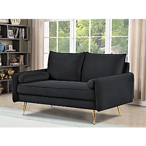 Container Furniture Direct Kent Modern Loveseat, European Style Velvet Living Room Furniture with Tapered Legs, Vintage Flair, and Sleek Design, Love Seat, Black