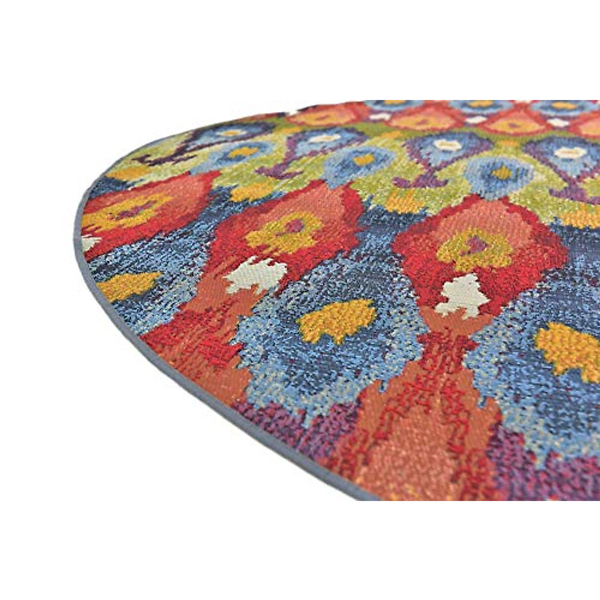 Unique Loom Outdoor Modern Collection Area Rug - Ikat (8' Round, Multi/ Burgundy)