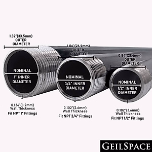GeilSpace 6 Pack 1/2" × 18" Heavy Duty Pre-Cut Grey Metal Pipe, Industrial Steel Fits Standard Half Inch Threaded Pipes and Fittings - Vintage DIY Industrial Shelving (1/2" × 18", Grey)