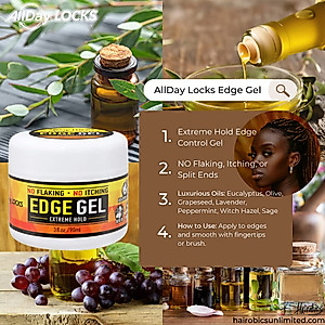 AllDay Locks Edge Gel | Extreme Hold Edge Control Gel | No Flaking, Itching, or Split Ends | Long Lasting Style for Braids, Locks, Twists, Cornrows | 3 oz