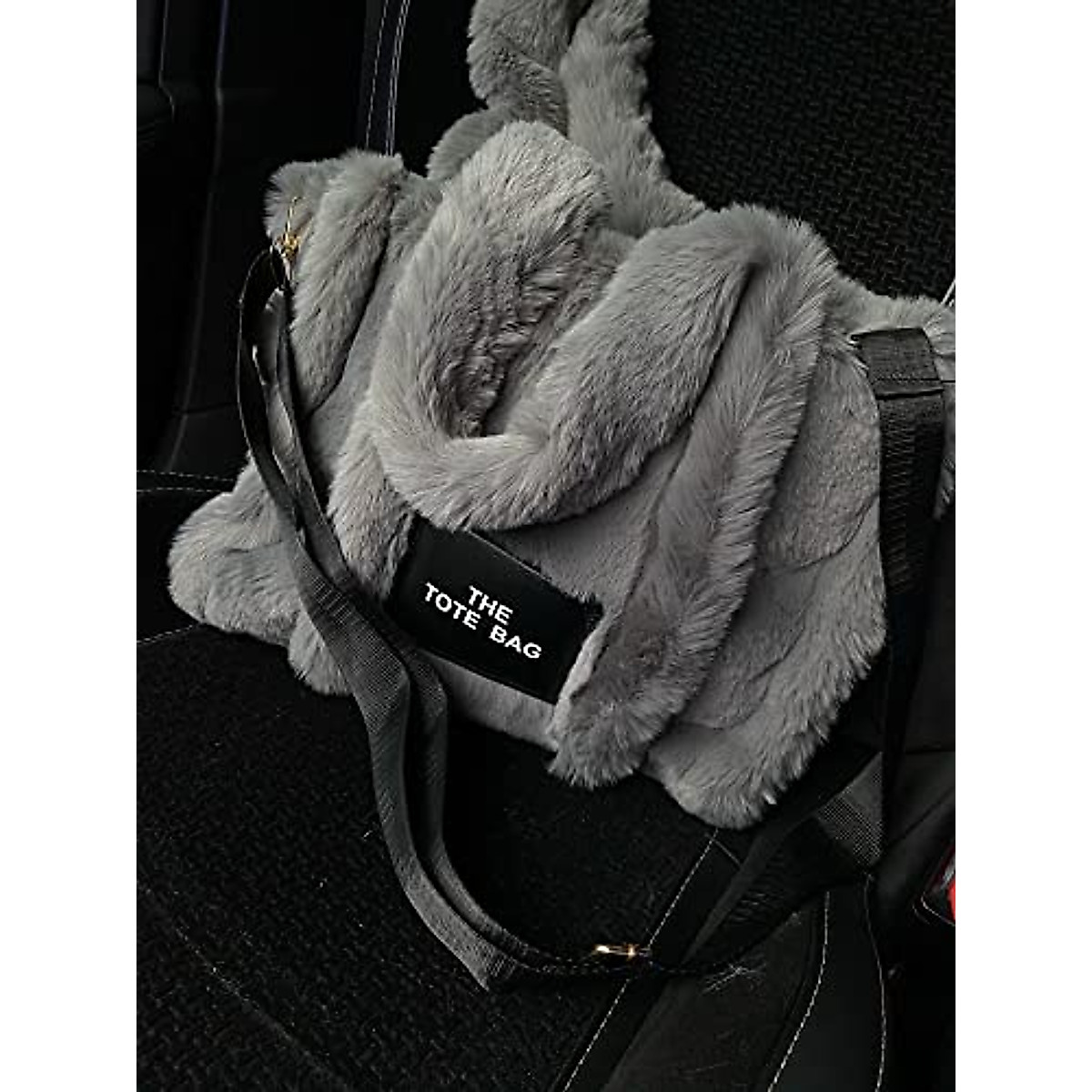 Faux Fur Furry Tote Purse Women Crossbody Shoulder Bag Soft Plush Handbag Clutch Top Handle Fuzzy Satchel (Dark Gray)