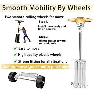Universal Patio Heater Wheel Kit-Stainless Steel Silver Bracket + Black Wheels,Patio Tall Propane Gas Patio Heater Wheels Replacement Movable Wheell-Easy to Move,Gas Liquefied Gas Patio Heater Pulley
