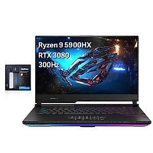 Asus 2023 ROG Strix Scar 15 15.6”300Hz IPS Type FHD Gaming Laptop, AMD Ryzen 9 5900HX, 32GB RAM, 2TB PCIe SSD, Backlit Keyboard, GeForce RTX 3080, WiFi 6, Win 11 Pro, Black, 32GB SnowBell USB Card