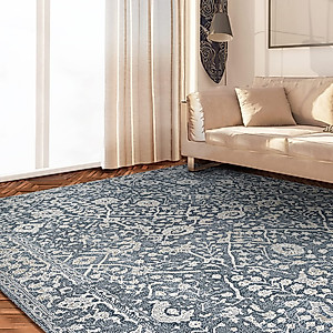 Couristan Marina Lillian Area Rug Slate Blue/Oyster, 5'3" x 7'6"