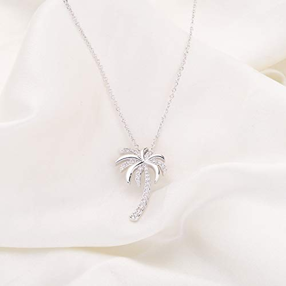 LQRI Tropical Beach Jewelry CZ Palm Tree Pendant Necklace Hawaii Bridal Beach Wedding Jewelry Bridesmaid Gifts (necklace)