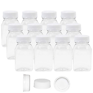 Upper Midland Products 4 oz Empty Plastic Juice Bottles With Lids 12 Pack Small Clear Drink Syrup Disposable Containers Tamper Proof Caps