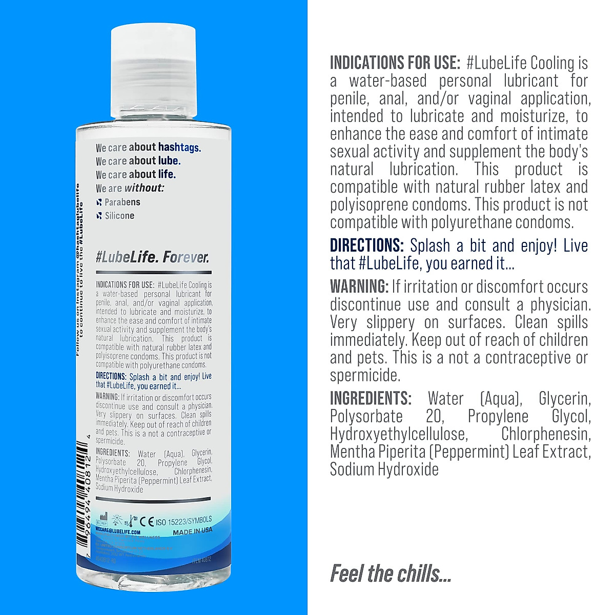 Lube Life Water-Based Cooling Personal Lubricant, Cool Tingling Feel for Men, Women, and Couples, 8 Fl Oz