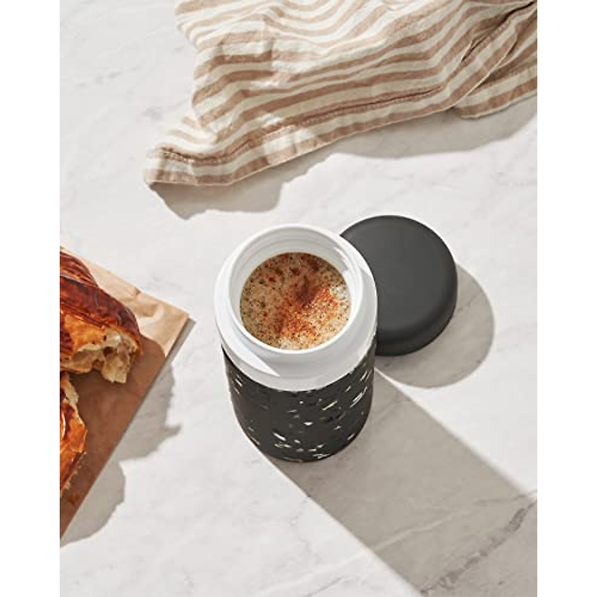 W&P Porter Insulated Bottle 16 oz | Clean Taste Ceramic Coating for Water, Coffee, & Tea | Wide Mouth Vacuum Insulated | Dishwasher Safe, Charcoal Terrazzo