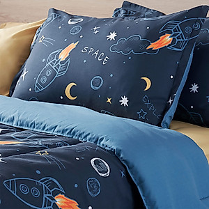 SLEEP ZONE Kids Bedding Twin Comforter Set - Super Soft & Cute Printed 2-Piece Comforter Set All Seasons for Boys, Girls, Fade Resistant, Machine Washable, Space Rocket