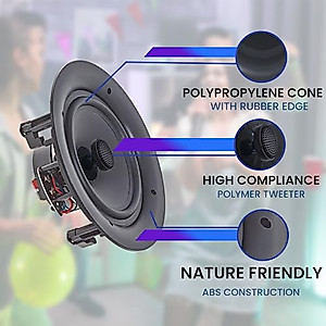 Vaiyer Set of 6 Frameless 5.25 Inch 8 Ohm 175 Watts Speakers, Flush Mount in-Wall in-Ceiling 2-Way Mid Bass Woofer Speaker - Perfect for Home, Office, Kitchen, Living Room