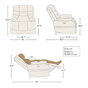 CHITA Power Recliner Chairs for Small Spaces, Glider Recliner Chair for Living Room with USB Charge Ports, Faux Fur, Light Grey