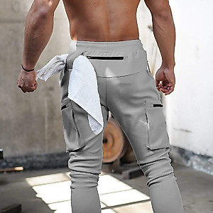 AOTORR Men's Workout Sport Pants, Athletic Running Jogger Track Pants Casual Sweatpants Trousers with Zipper Pockets Light Gray L#346