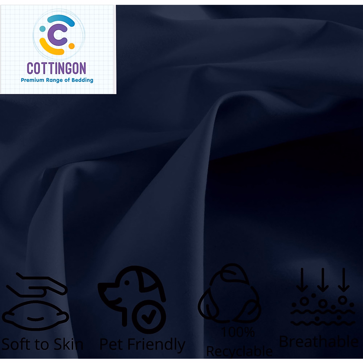 Cottingon Twin Sheets Kids, Twin Bedding Sets, Soft Twin Sheets 4 Pcs, 100% Brushed Microfiber Twin Sheets to fit Upto 15" Deep Twin Mattress (Navy)