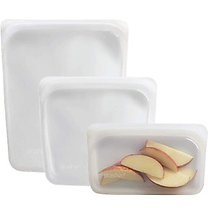 Stasher Reusable Silicone Food Bag, Sandwich Bag, Snack Bag and 1/2 Gallon Bag, Sous Vide Bag, Storage Bag (Clear, 3 Pack)