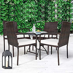 PATIOJOY Outdoor Patio Wicker Chairs Set of 4, with Heavy Duty Steel Frame and Soft Cushions, All Weather Resistant Outdoor Dining Set, Suitable for Poolside, Garden, Balcony and Lawn (Brown)