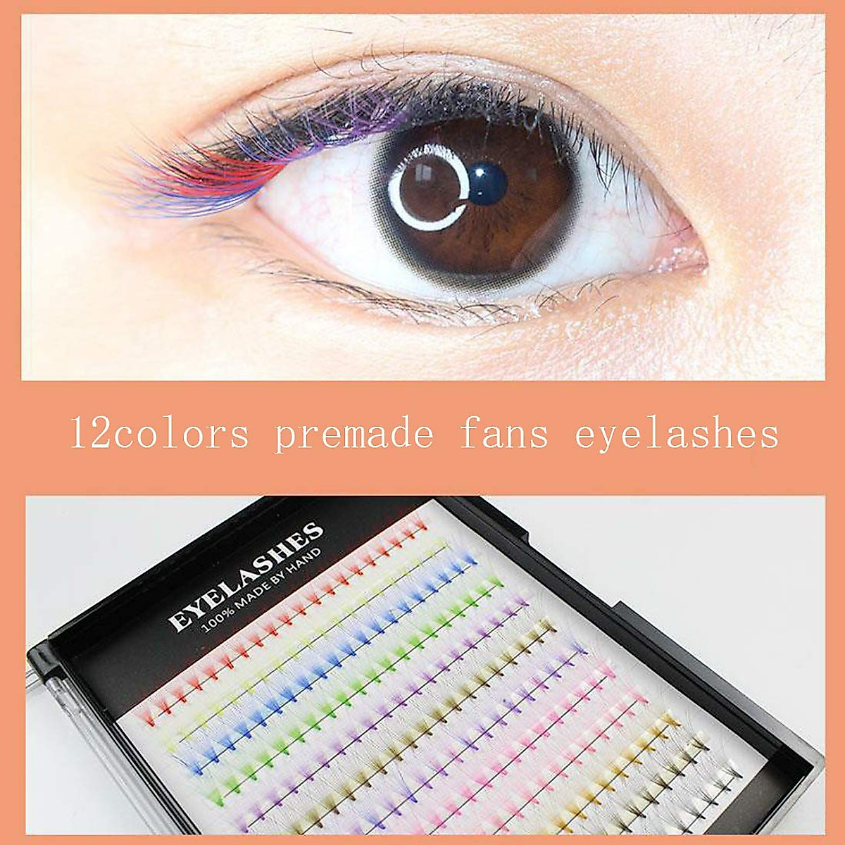 12Rows 240Pcs 10D Colorful Individual Premade Fans False Eyelashes Mixed 12 Colors Volume Eye Lashes Extensions Makeup Cluster Eyelashes 8/10/12/13/14/15/16mm Available(12MM)