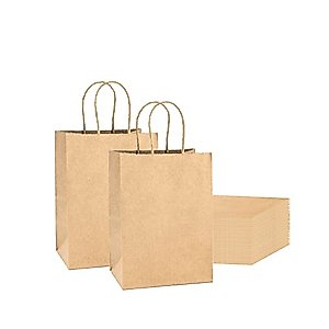 Kraft Brown Paper Gift Bags With Handles 5.75”x3.75”x8" Bulk Pack 100 Brown Small Gift Bags Kraft Bags For Gifts, Party, Shopping. Bulk Pack Great For Retail And Merchandise