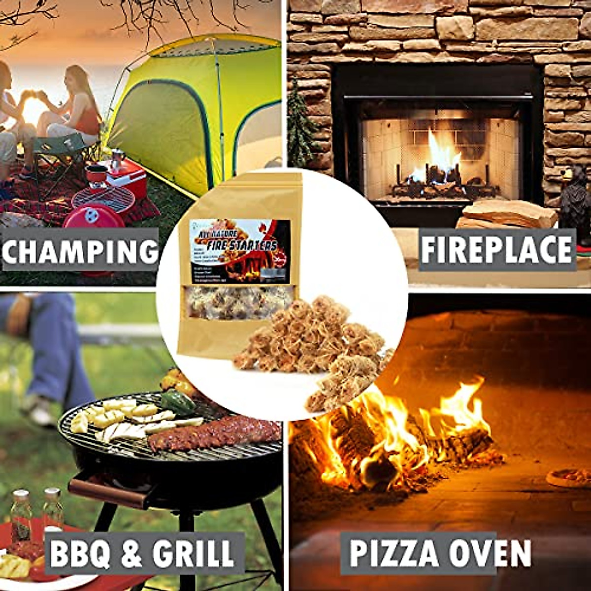70 PCS Natural Fire Starter for BBQ Grill Fireplace Wood Stove Camp Fire Pit, Non Toxic Grill Charcoal Starter Cubes, Quick Light Camping Fire Lighter, Super Fast Lighting