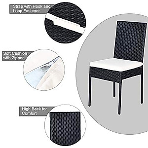 Tangkula 5 Piece Wicker Patio Dining Set, Outdoor Rattan Table & Chairs Set with Tempered Glass Top & Padded Cushions, Patio Furniture Dining Table Set for Balcony Patio Garden Poolside