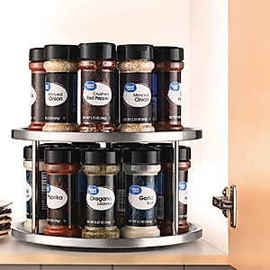 Lovotex 2 Tier Lazy Susan Stainless Steel 360 Degree Turntable Carousel Rotating Tabletop Stand for Dining Table, Kitchen Counters, Pantry, Cabinets – Spice Rack Organizer Tray - 10.5" Diameter