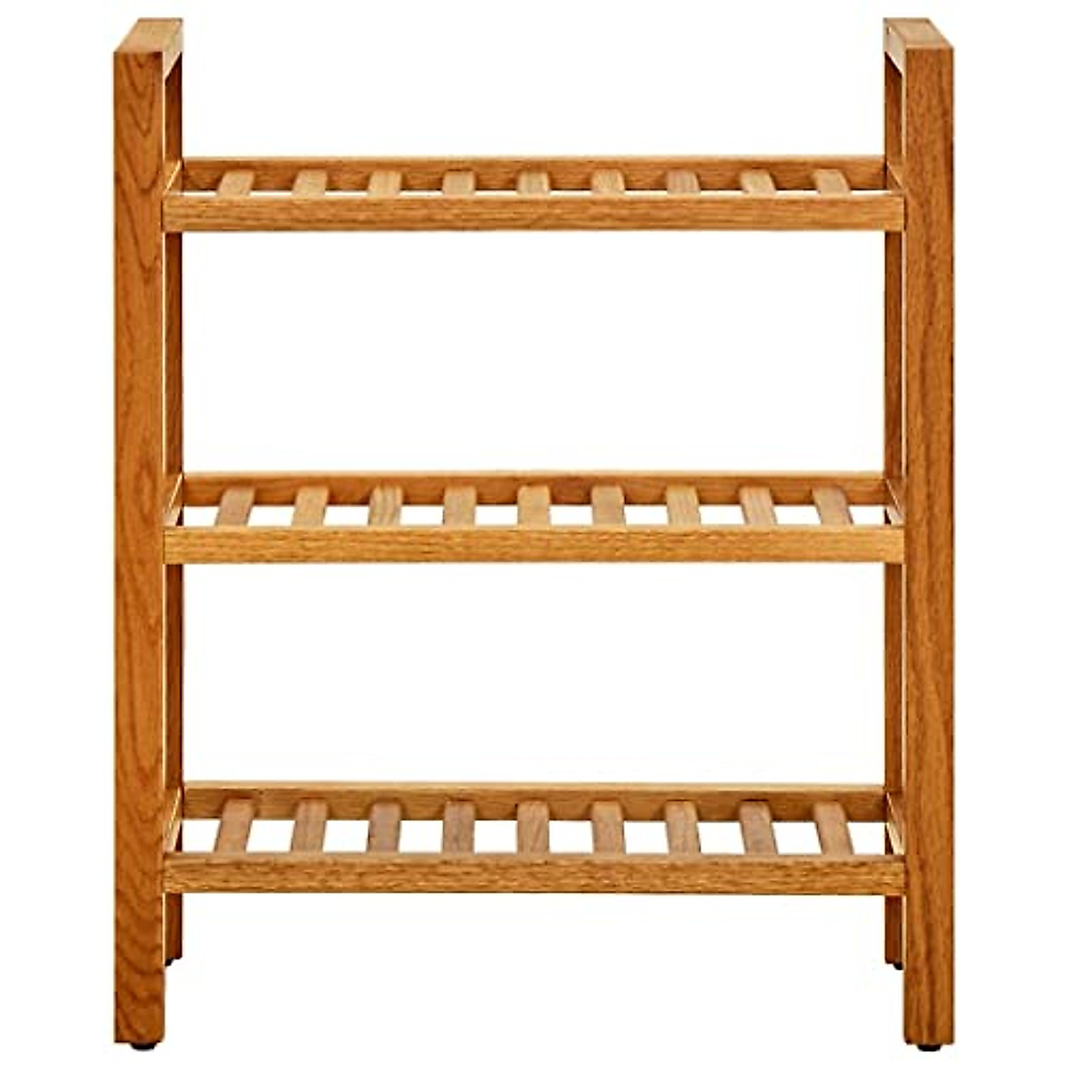 Solid Oak Wood Small Shoe Rack 3 Shelves Tiers Rustic Wooden Stackable Hall Shoes Stand Organizer Storage Hallway Entryway Durable Country Farmhouse Furniture