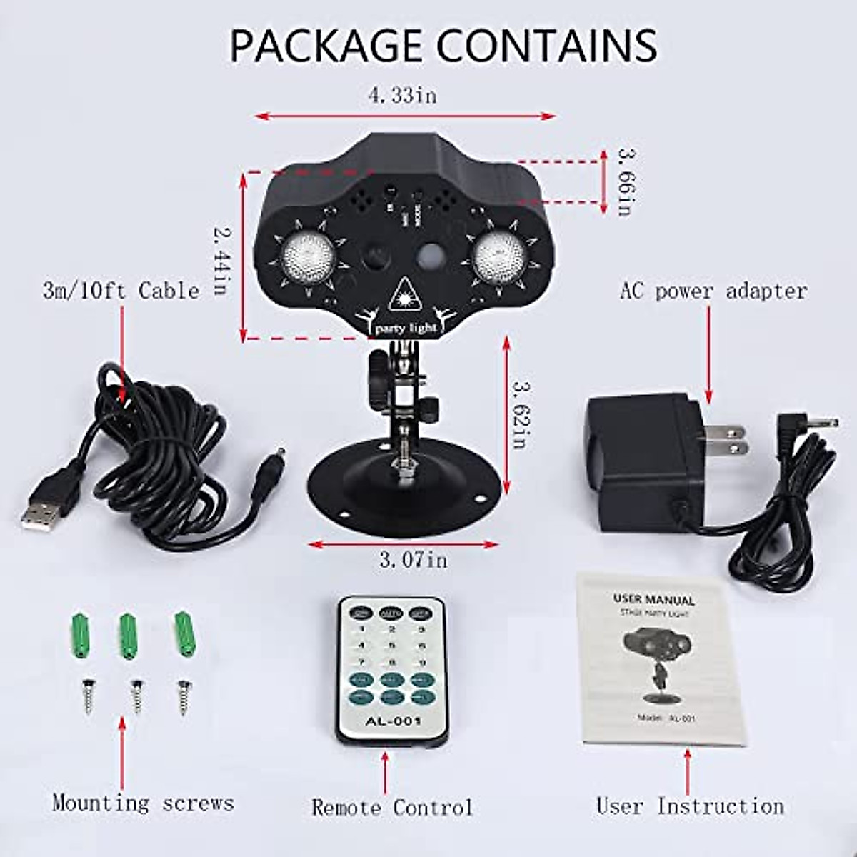 Party Lights DJ Disco Lights,Stage Laser Light Projector 2 RGB LED Multiple Patterns Sound Activated Flash Strobe Lighting with Remote Control for Parties Christmas Karaoke Wedding Home Decoration