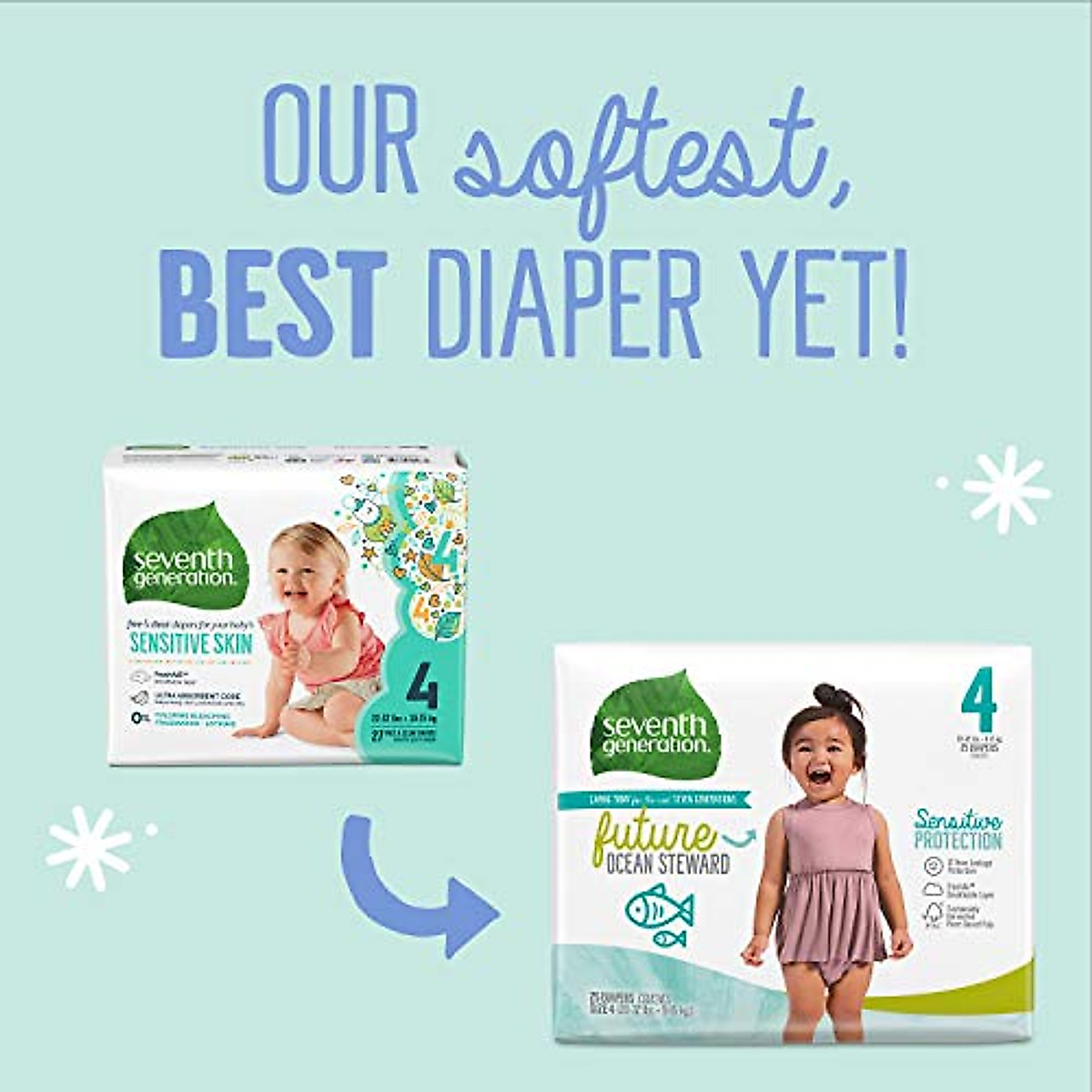 Seventh Generation Baby Diapers, Size 4, 64 Count, Super Pack, for Sensitive Skin