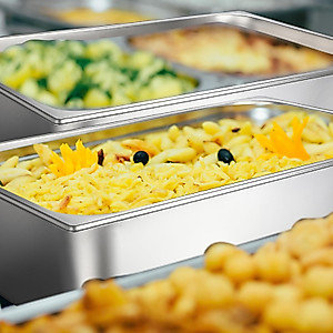 Ferraycle 3 Pack Full Size 6 Inch, 8 Inch Hotel Pan with Lid Set Include Pan Perforated Steam Pan Steam Table Pan Cover Restaurant Supplies for Kitchen, Steam Table Tray for Food Warmer