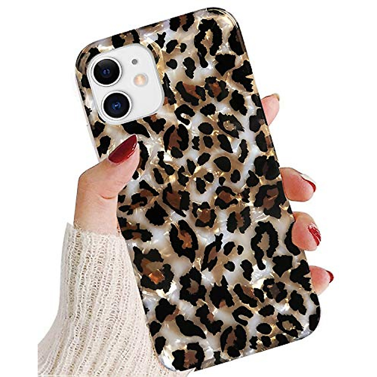 J.west Case Compatible with iPhone 12 Mini 5.4-inch, Luxury Glitter Sparkly Leopard Cheetah Print Design Translucent Clear Durable Soft Silicone Protective Phone Case Cover for Girls Womens (Bling)
