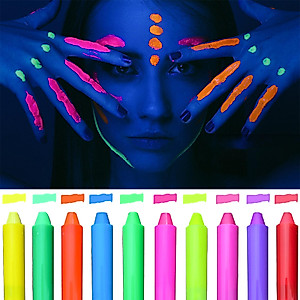 10 Color Glow in The Dark Face Paint,UV and Black Light Neon Face and Body Painting Set Mardi Gras Halloween Masquerade Black Light Birthday Party Masquerade Party Supplies (10 COLORS)