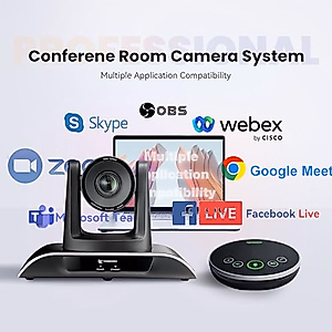 TONGVEO All-in-One Conference Room Video Camera System Bundle HD 1080P 60fps 3X Optical Zoom USB3.0 HDMI PTZ Camera and Bluetooth Conference Speakerphone with Microphones