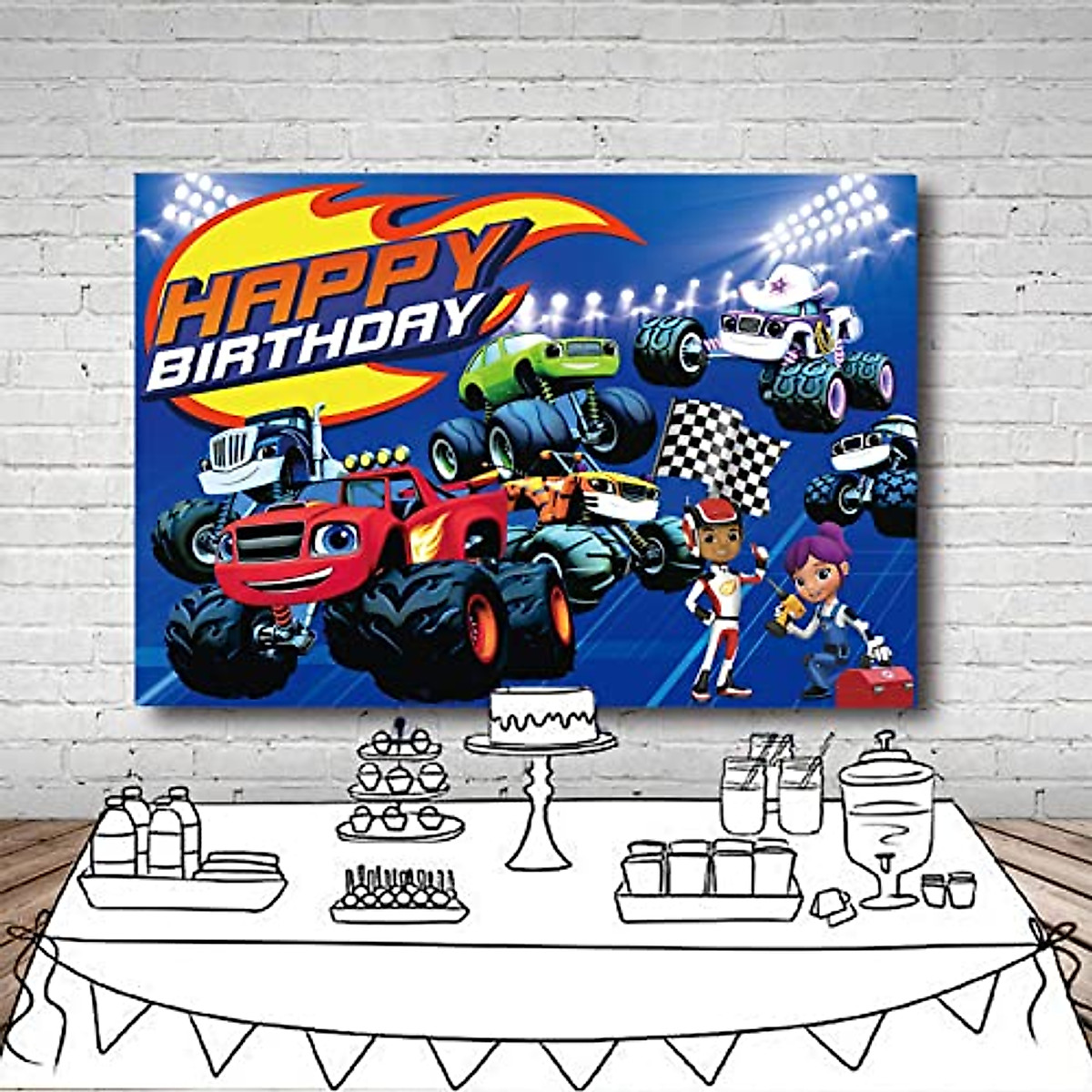 Blaze and The Monster Machines Season Photo Backdrops Monster Machines Photography Background 5x3ft Boys Kids Happy Birthday Party Cake Table Decor Supplies