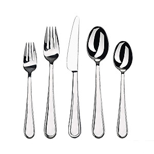 Gourmet Settings 20-Piece Silverware Oxford Collection Polished Stainless Steel Flatware Sets, Service For 4, Kitchen Cutlery Utensils Knife/Fork/Spoon, Dishwasher Safe