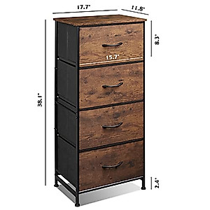 WLIVE Dresser with 4 Drawers, Fabric Storage Tower, Organizer Unit for Bedroom, Hallway, Entryway, Closets, Sturdy Steel Frame, Wood Top, Easy Pull Handle, Rustic Brown Wood Grain Print
