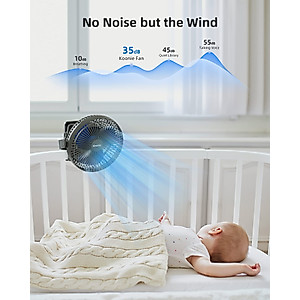 Koonie 10000mAh Rechargeable Portable Fan, 8-Inch Battery Operated Small Clip on Fan, USB Car Fan 4 Speeds, Sturdy Clamp for Office Desk Golf Cart Stroller Outdoor Travel Camping Tent Gym Treadmill